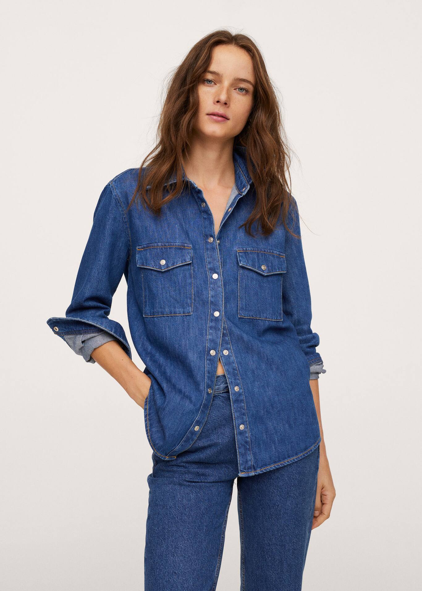 Chest-pocket denim shirt - Woman | MANGO OUTLET Bulgaria