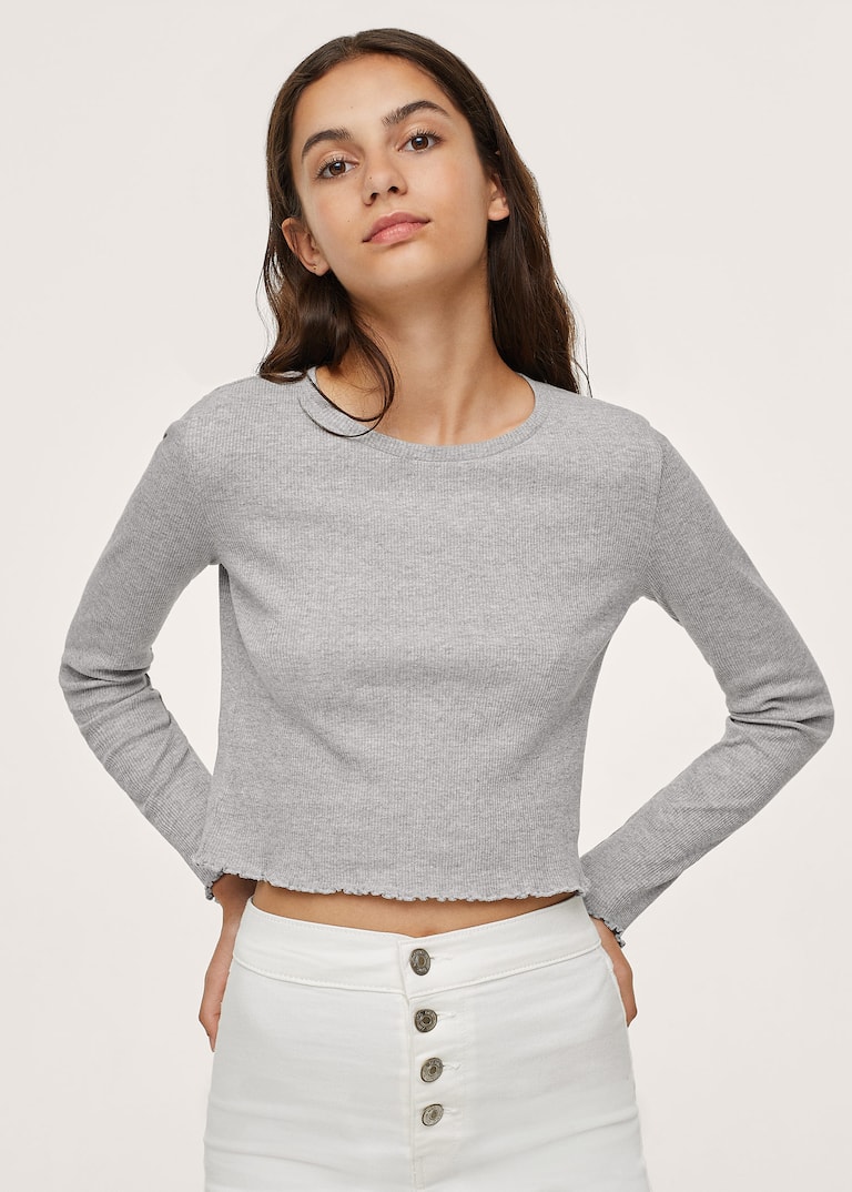 Langärmliges T Shirt Mit Rippstruktur Mädchen Mango Outlet Deutschland