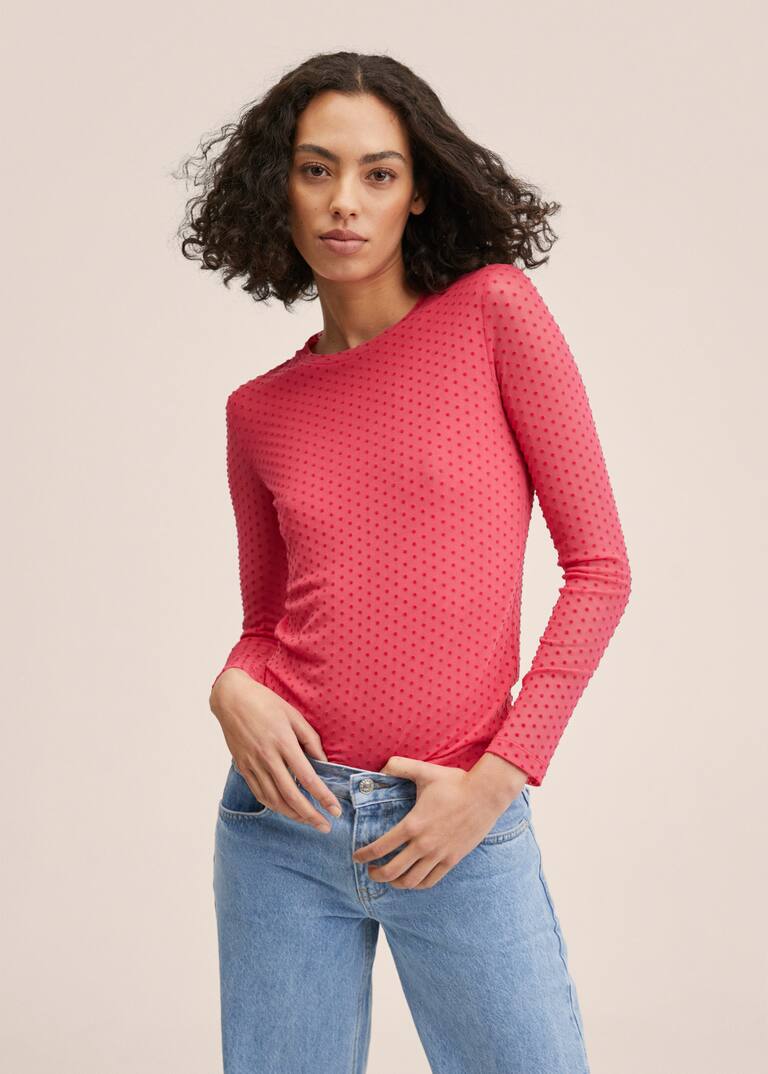 Flocked semi-transparent t-shirt - Women | MANGO OUTLET USA