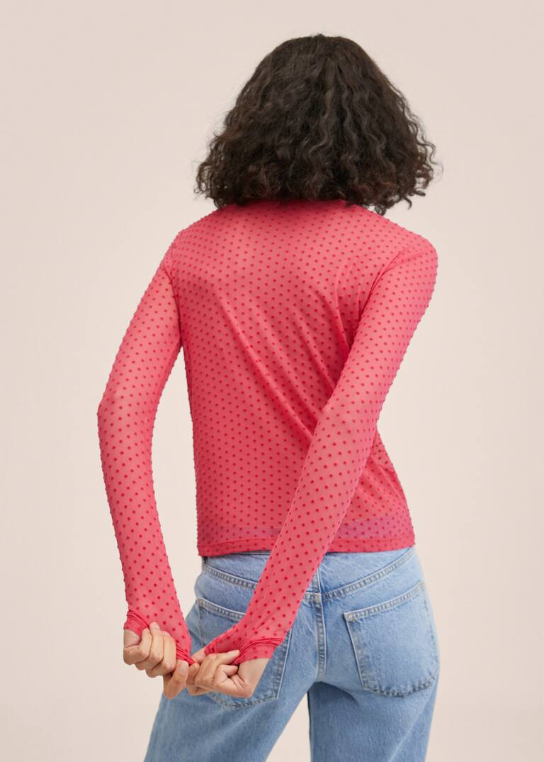 Flocked semi-transparent t-shirt - Women | MANGO OUTLET USA