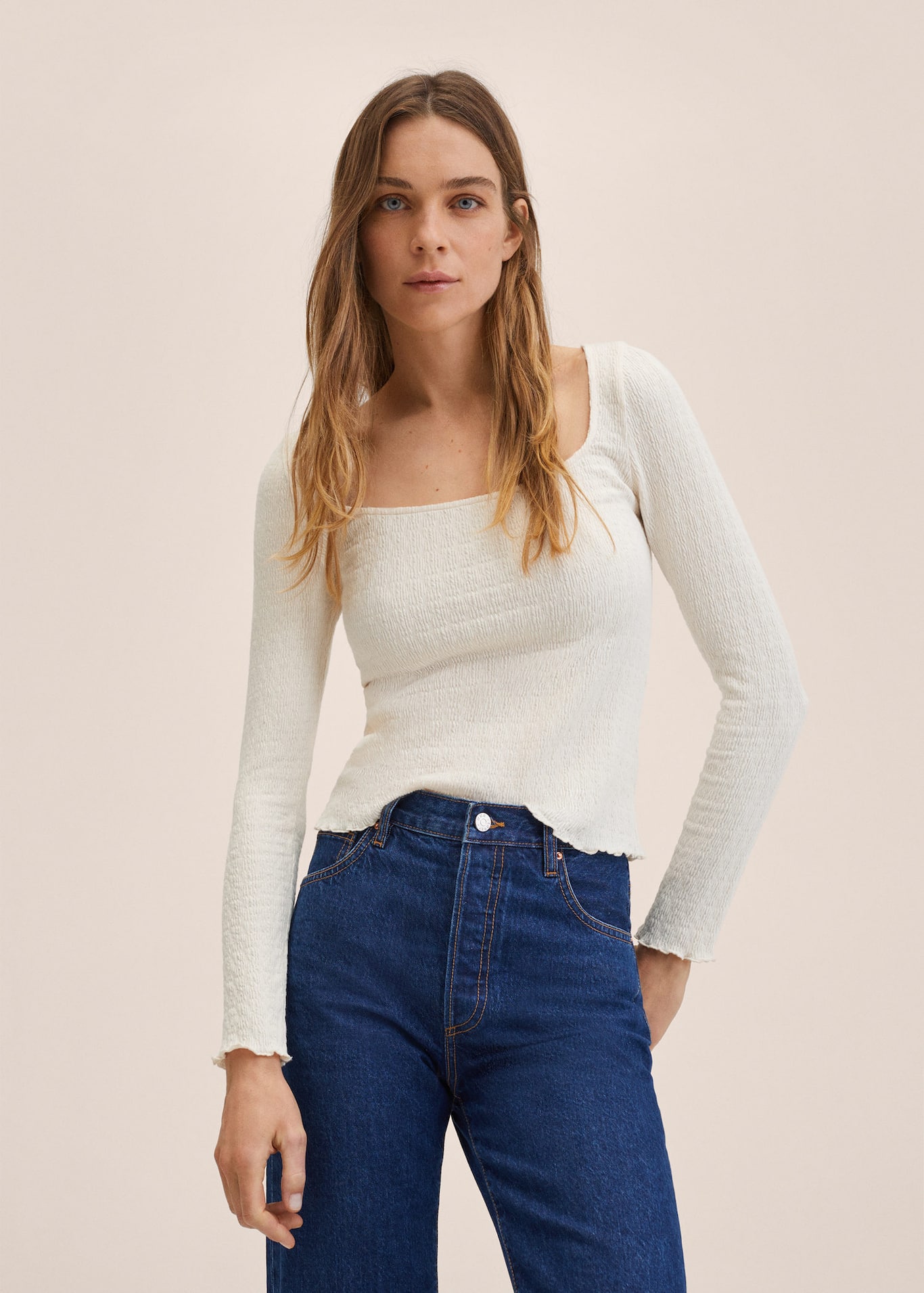 Textured Cotton T Shirt Women Mango Outlet Usa