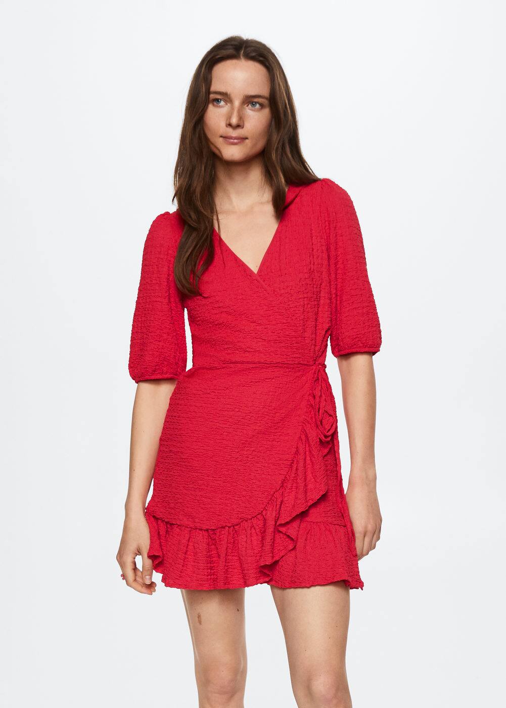 Puffed sleeves texture dress - Woman | MANGO OUTLET Lithuania