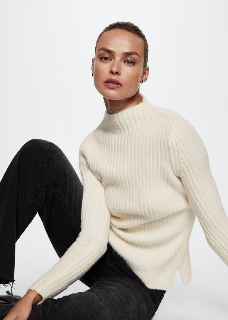 High Collar Ribbed Knit Sweater Women Mango United Kingdom