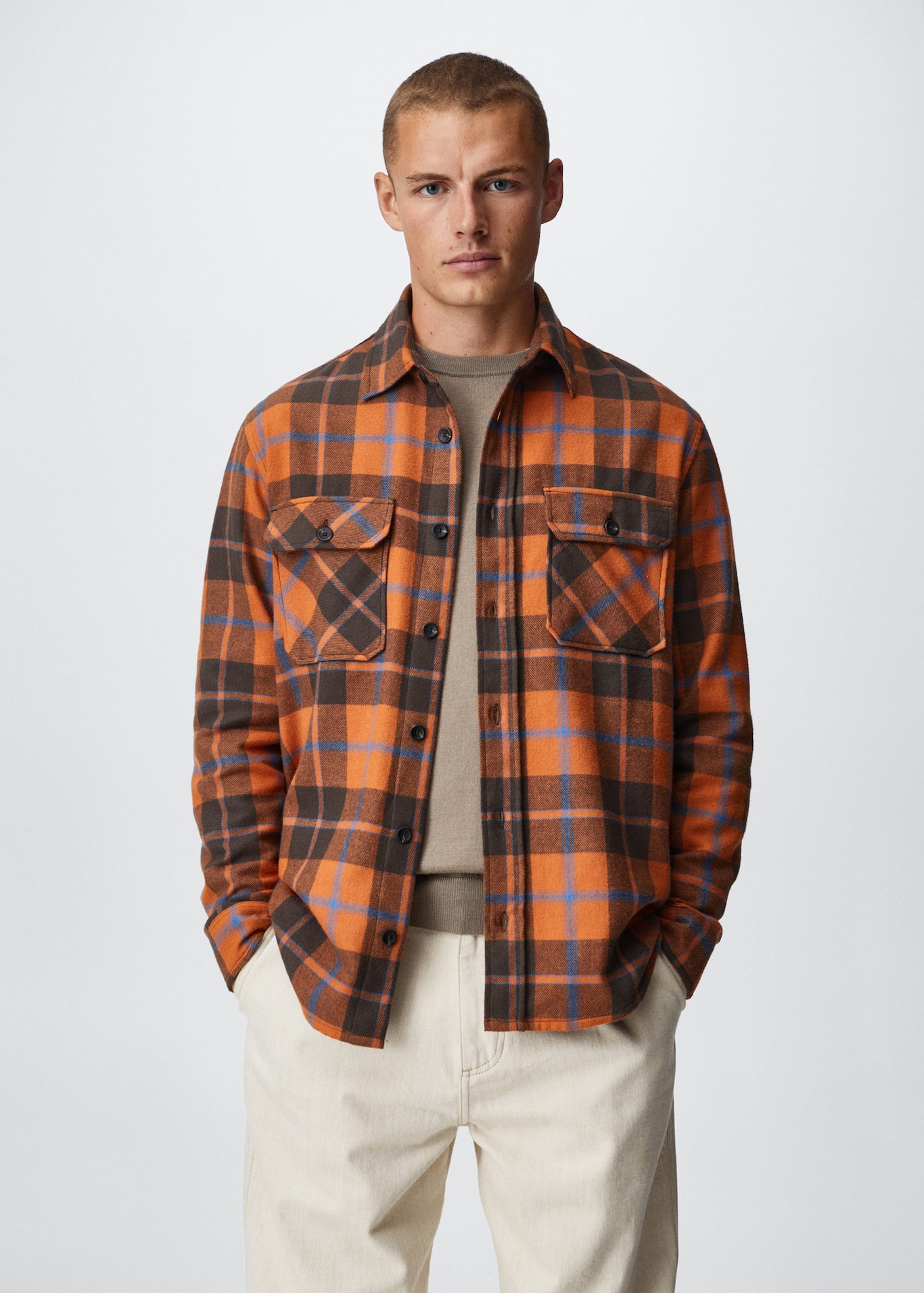 Check Cotton Overshirt Men Mango Outlet Usa