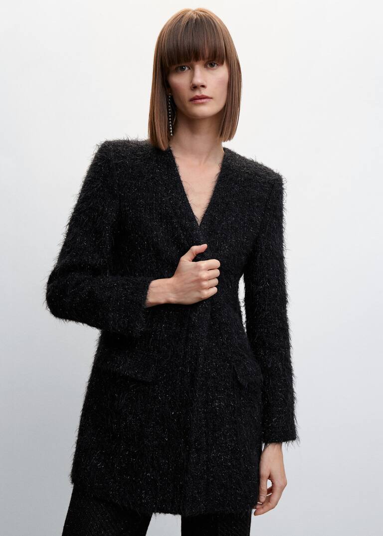 Fur Effect Knitted Coat Woman Mng Australia
