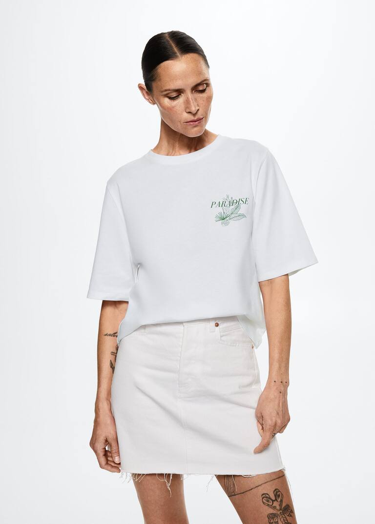 Printed Cotton Blend T Shirt Women Mango United Kingdom
