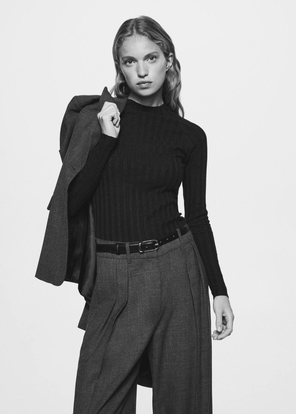 Mango High Collar Ribbed Knit Sweater 37085816 49