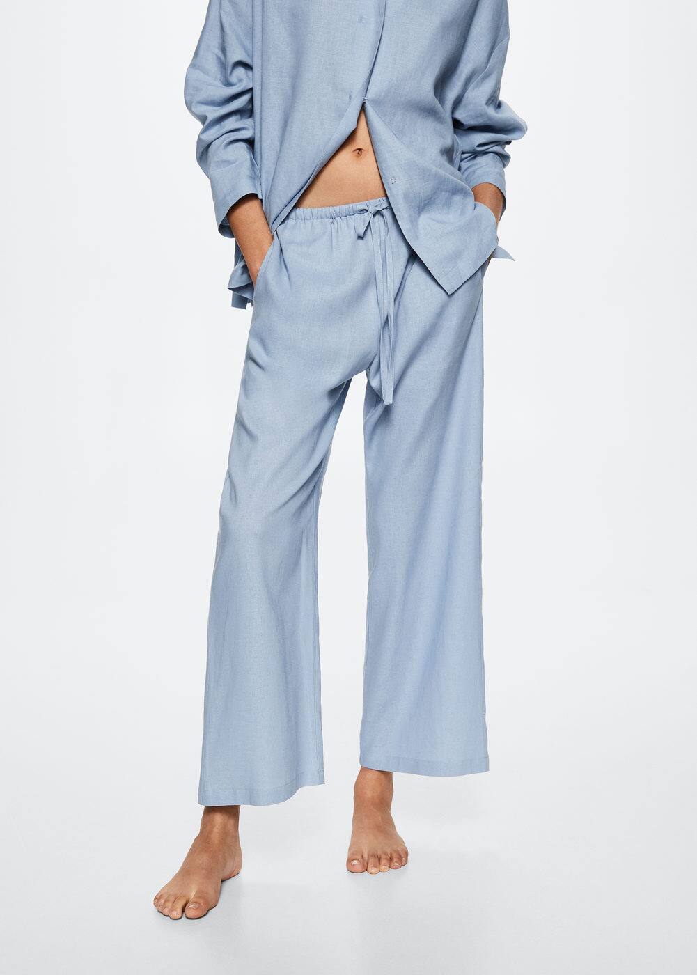 MANGO Linen pajama pants blue | Smart Closet