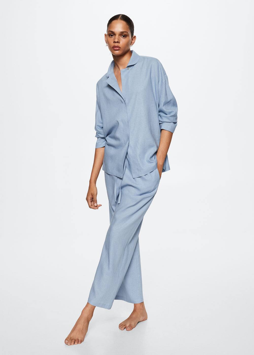 MANGO Linen pajama pants blue | Smart Closet