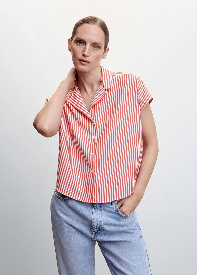 Short Sleeve Striped Shirt Women Mango United Kingdom