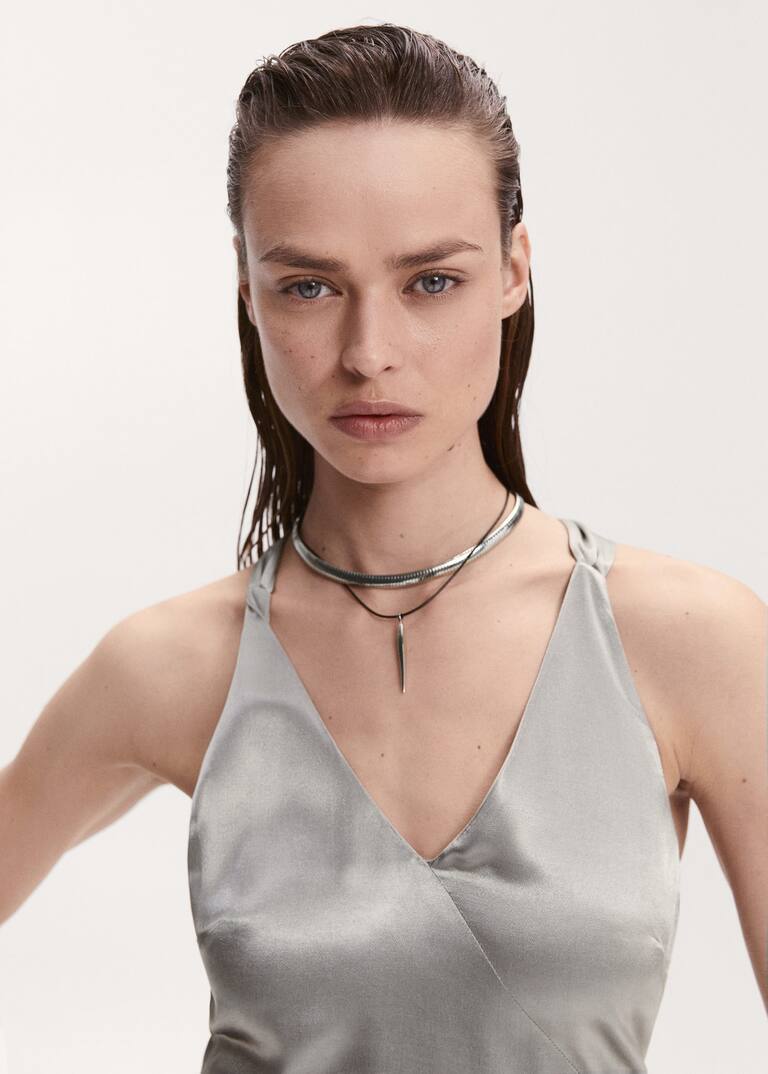 Asymmetrical Satin Finish Dress With Asymmetrical Hem Women Mango