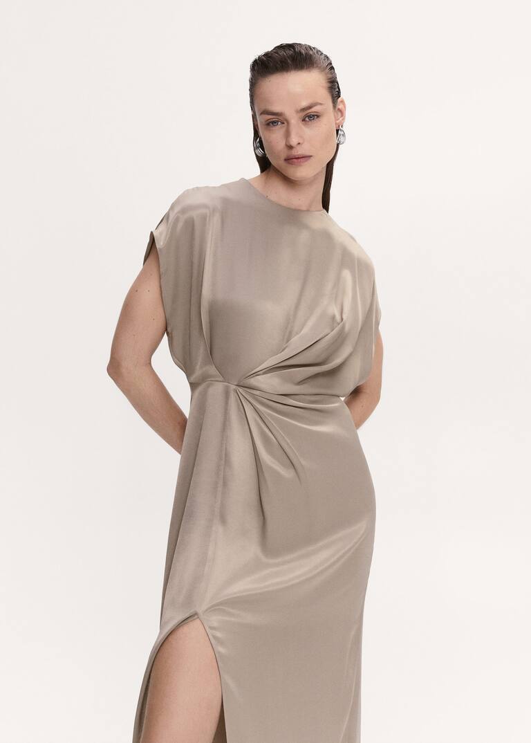 Side Slit Satin Dress Women Mango Usa