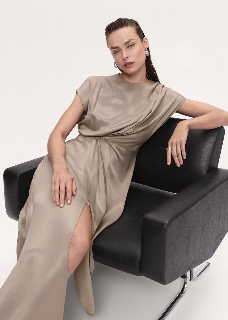 Side Slit Satin Dress Women Mango Usa