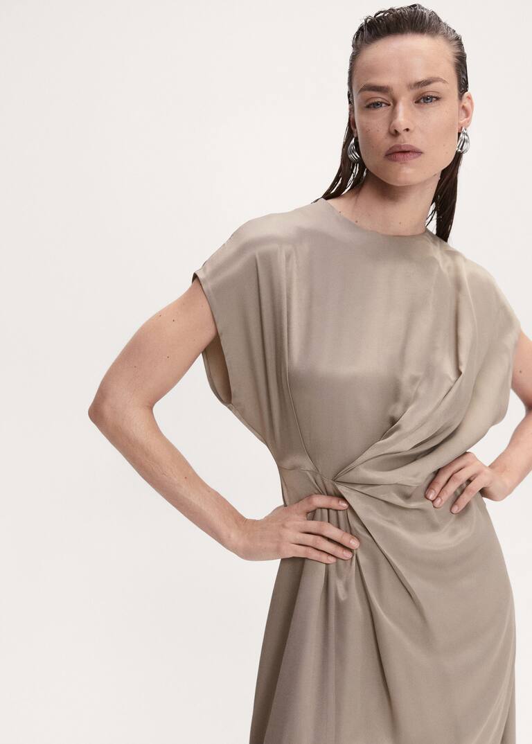 Side Slit Satin Dress Women Mango Usa