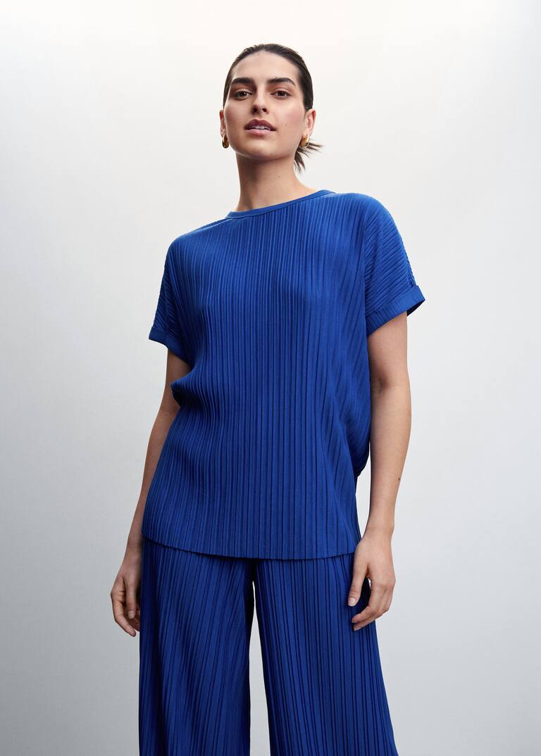 Short Sleeved Pleated T Shirt Women Mango Usa