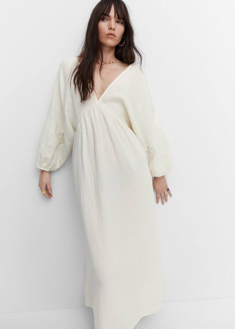 Embroidered Open Back Dress Women Mango Usa