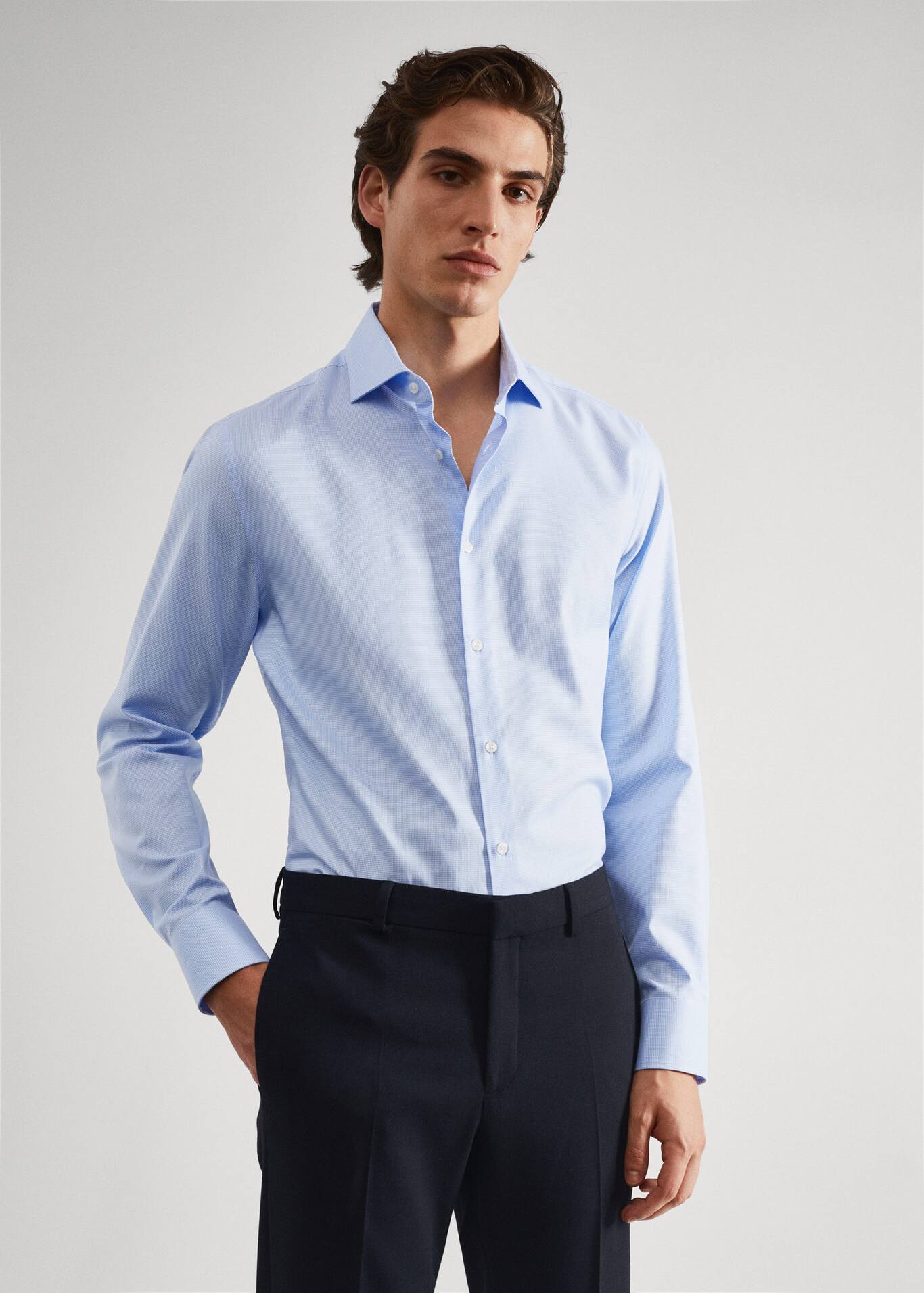 Micro-structure slim-fit suit shirt - Man | MANGO OUTLET United Kingdom
