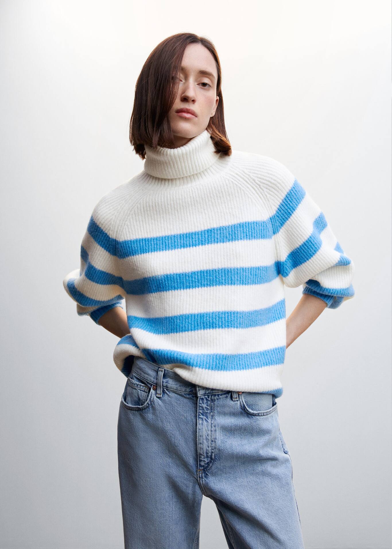 Pull Over Rayures Col Roulé Femme Mango France