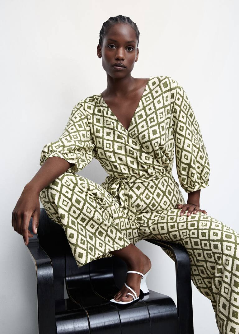 Geometric Print Jumpsuit With Bow Women Mango United Kingdom