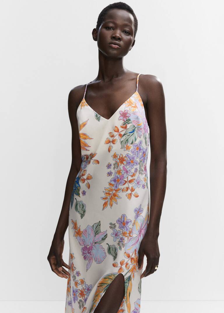 Side Slit Satin Dress Women Mango Usa