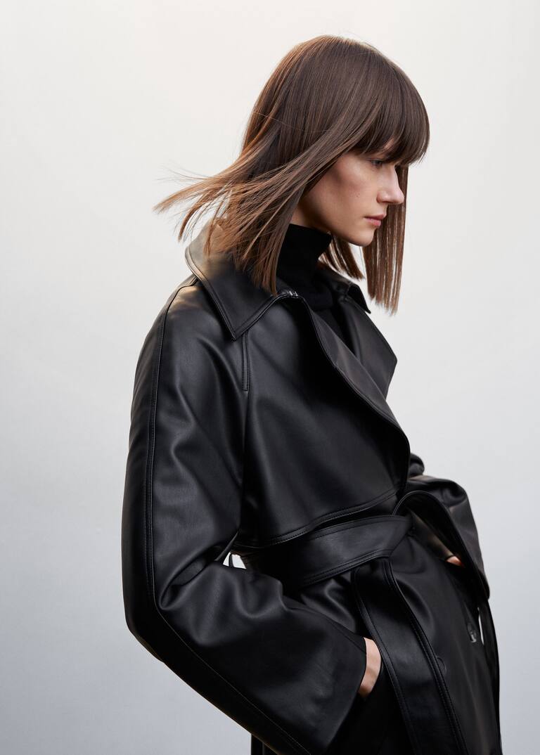 Oversize Leather Effect Trench Coat Woman Mango India