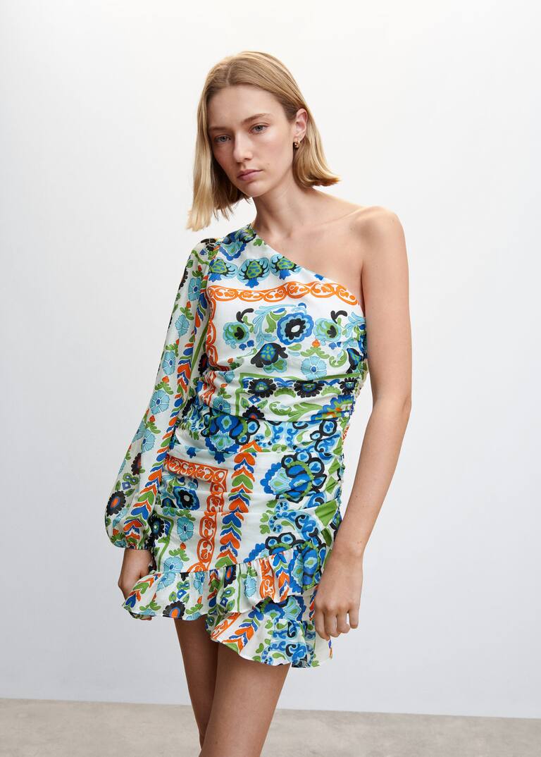 Asymmetrical Pleated Dress Women Mango Usa