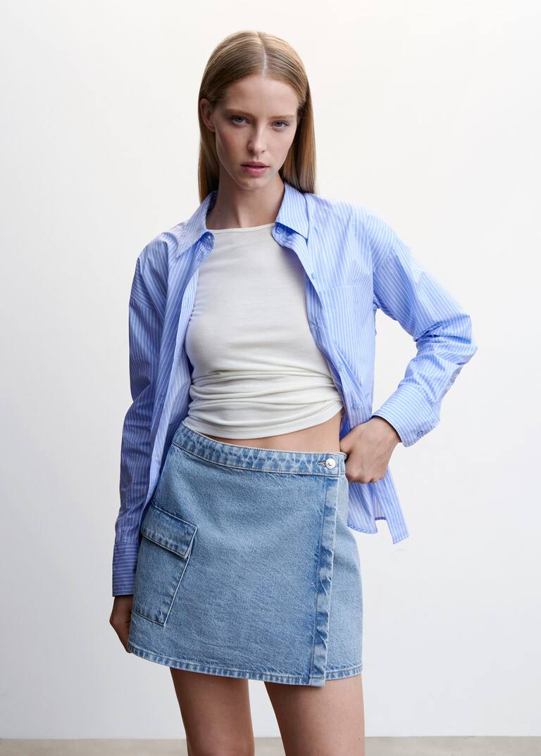 Crossed Denim Mini Skirt Women Mango Usa
