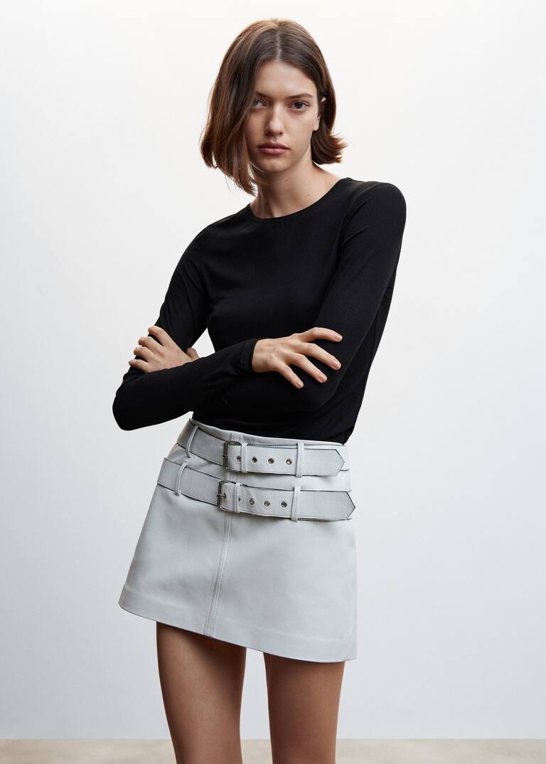 Langärmliges T Shirt Mit Rippstruktur Damen Mango Deutschland