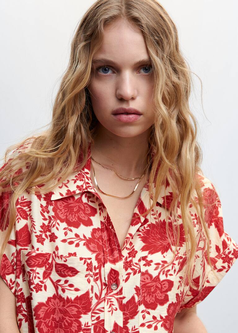 Chest Pocket Printed Shirt Women Mango Usa