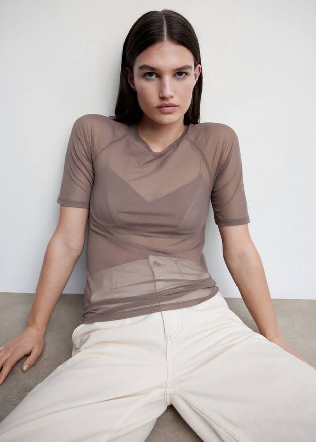 T-shirt semi-transparent soutien-gorge - Femme | Mango France