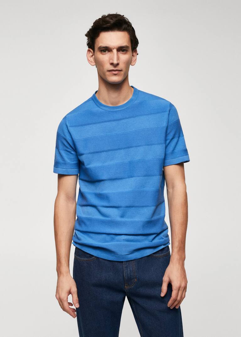 Cotton Knitted T Shirt With Striped Structure Men Mango Man United