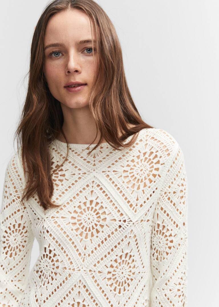 Flared Sleeve Openwork Dress Women Mango Usa
