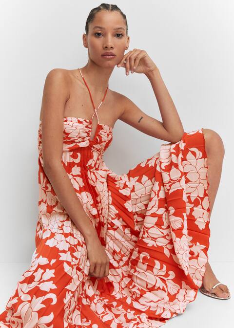 Pleated Halter Neck Dress Women Mango Usa