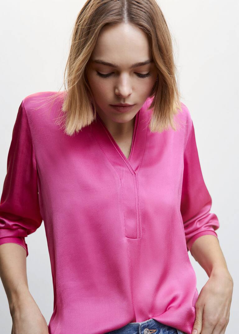 Satin V Neck Blouse Women Mango Usa