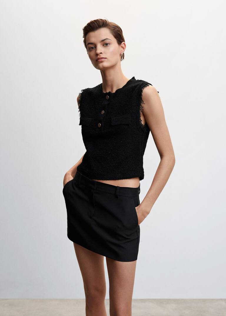Button Neck Knitted Vest Women Mango Usa