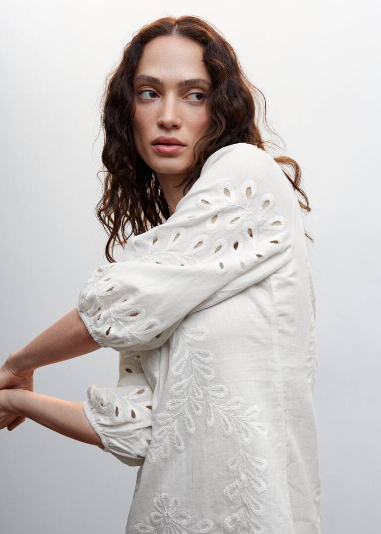 Embroidered Openwork Dress Women Mango Usa