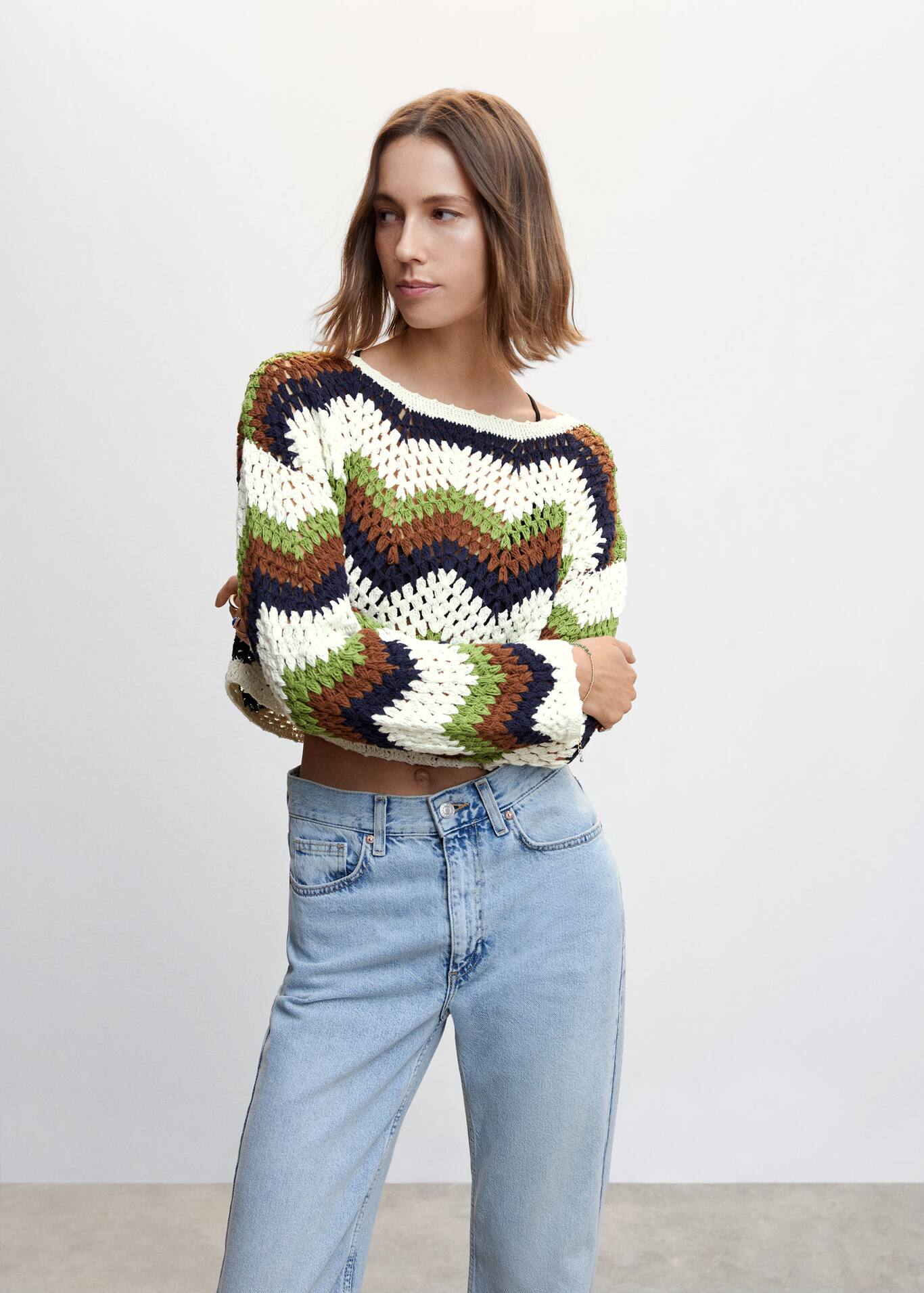 Crochet cotton sweater - Woman | MANGO OUTLET Bulgaria