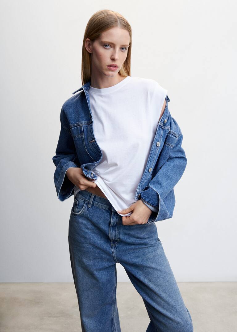Rounded Neck Cotton T Shirt Woman Mng Australia