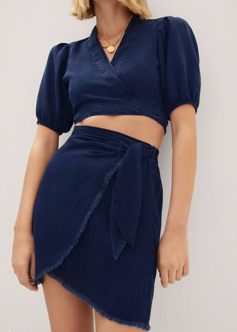 Crossed Denim Mini Skirt Women Mango Usa
