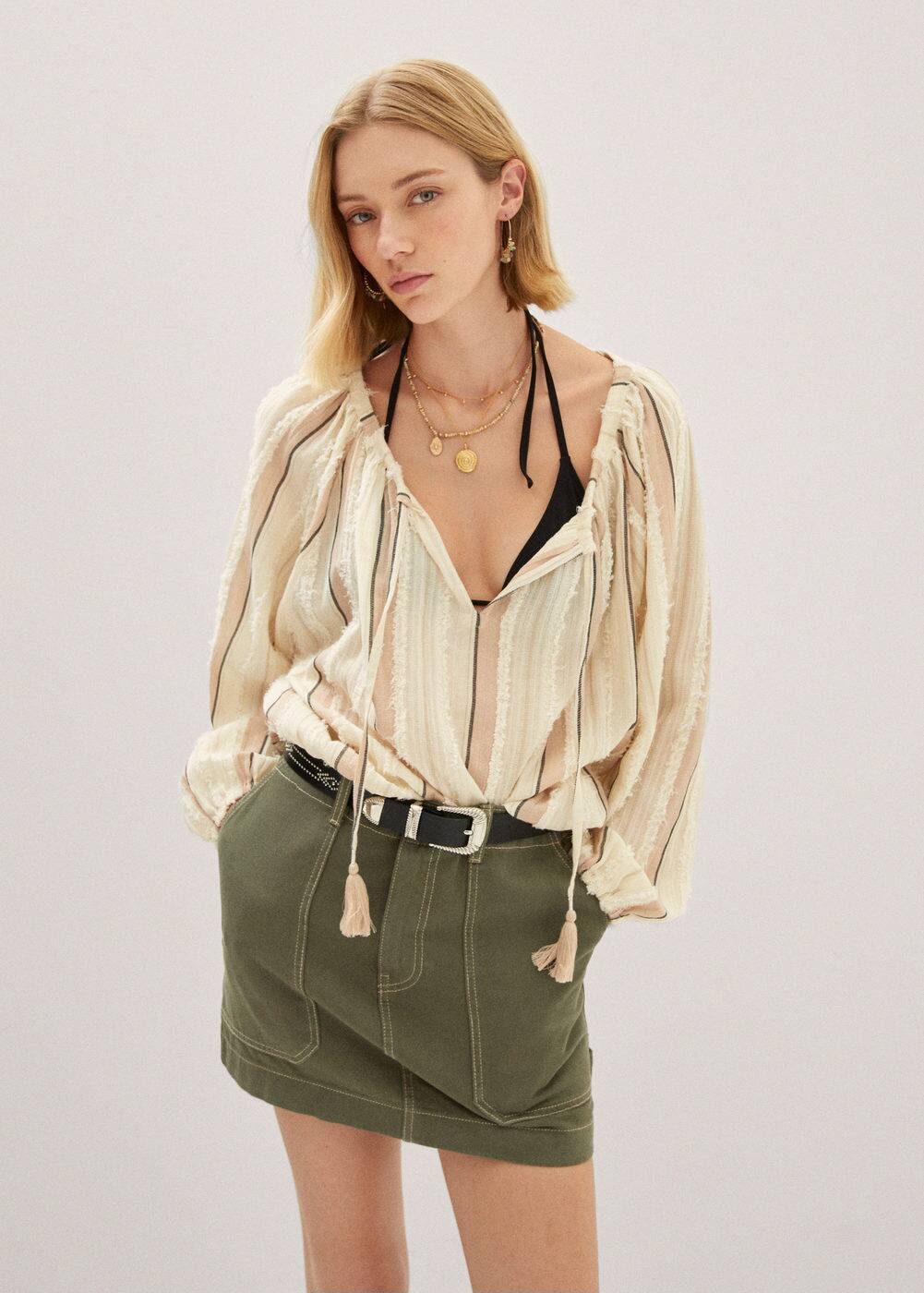 Stripe texture blouse - Woman | MANGO OUTLET United Kingdom