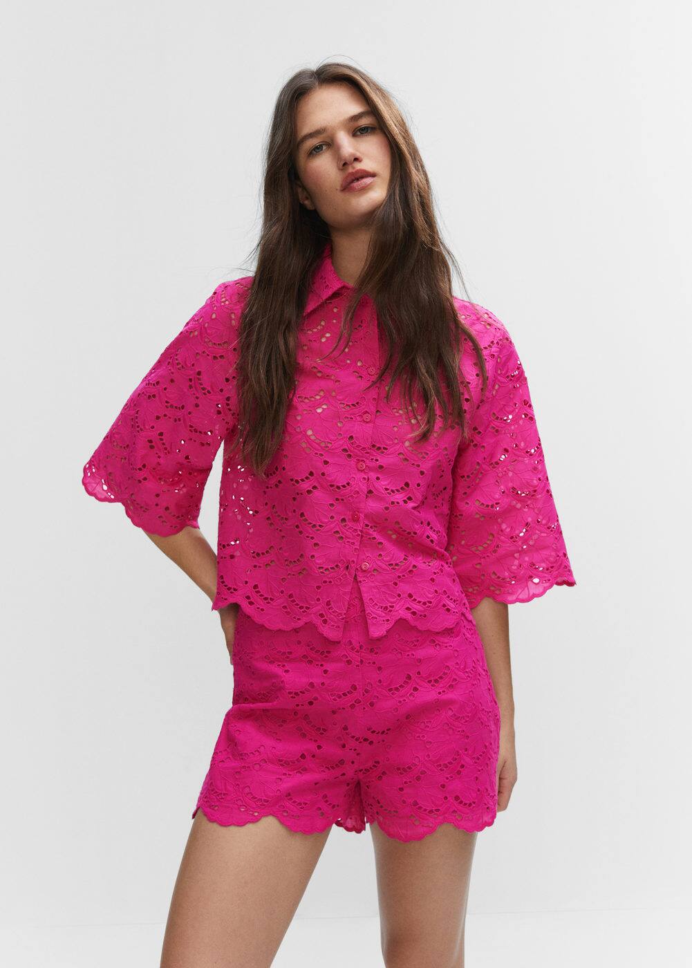 Embroidered openwork shirt - Woman | MANGO OUTLET Denmark