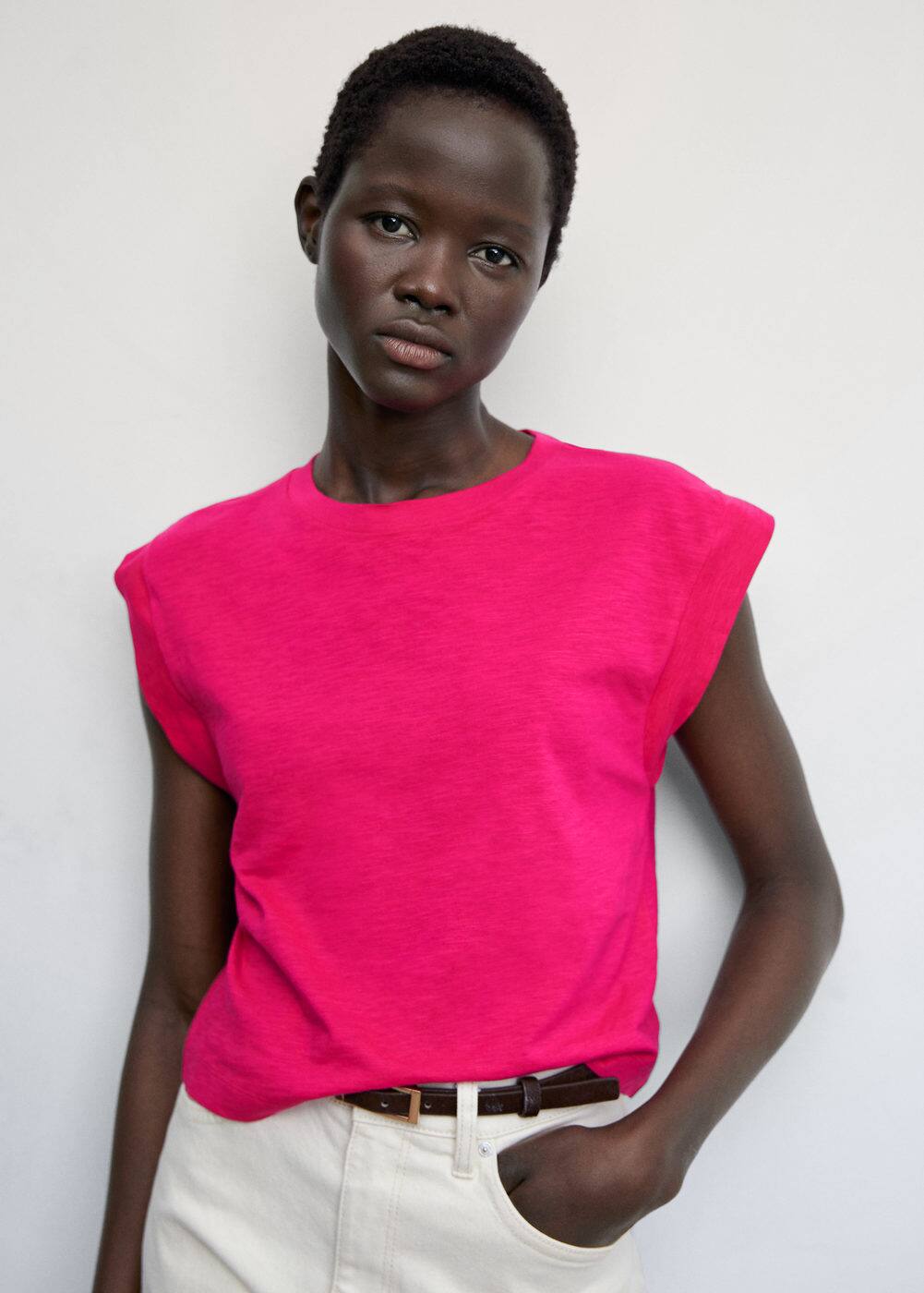 MANGO Cropped cotton T-shirt ecru | Smart Closet