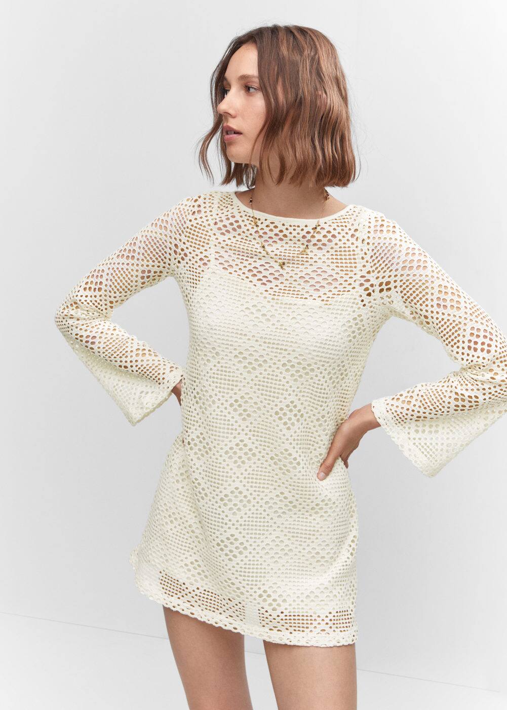 Geometric-pattern openwork dress - Woman | MANGO OUTLET Slovenia