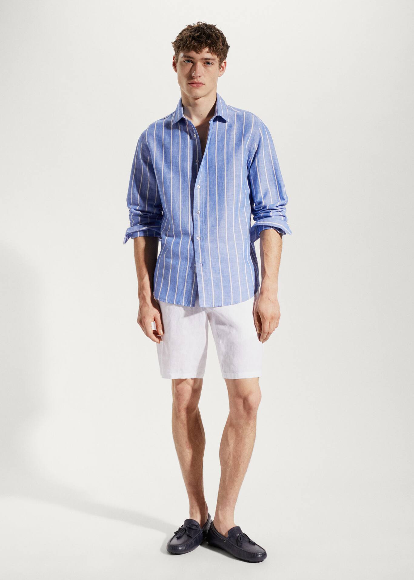Regular-fit striped linen shirt - Man | MANGO OUTLET Lithuania