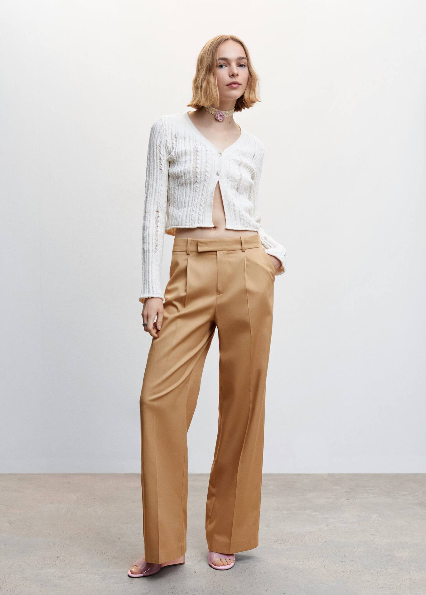 Wideleg lyocell trousers - Woman | MANGO OUTLET Bulgaria