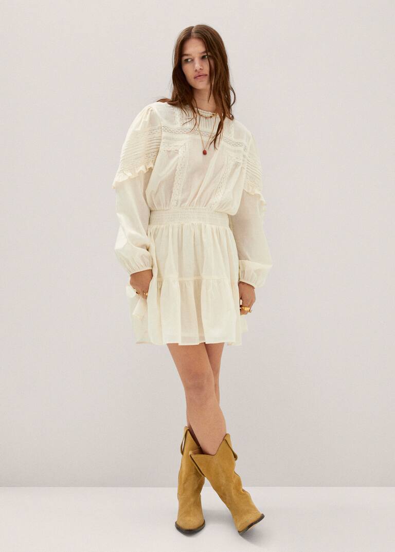 Frills Embroidered Dress Women Mango Usa