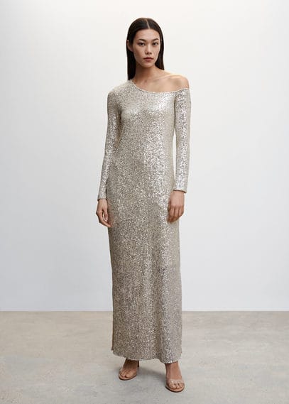 Mango Sequined Gown Silver | ModeSens