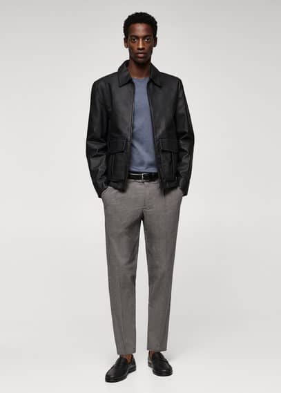 Mango Man Pocket Leather Jacket Black | ModeSens