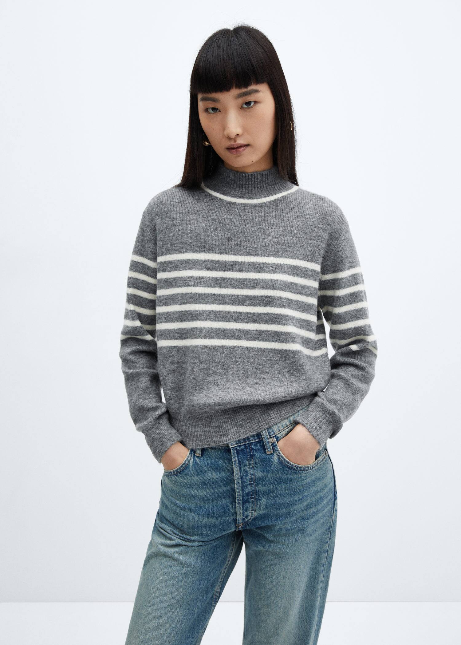Gestreifter Pullover Mit Halbhohem Kragen Damen Mango Deutschland