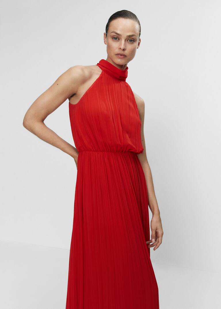 Pleated Halter Neck Dress Woman Mango India